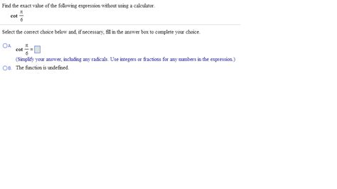 Solved Find The Exact Value Of The Following Expression