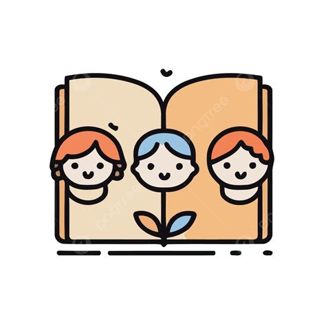 앞에 아이들이 있는 세 개의 책 아이콘 벡터 흰색 배경에 동화책을 묘사한 직계 아이콘 플랫 아이콘 및 드리블에 의한 벡터