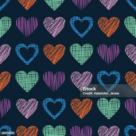 마음으로 원활한 벡터 패턴입니다 손 끝 없는 대칭 배경 질감된 그림 그려 포장 웹 배경 바탕 화면에 대 한 그래픽 일러스트 레이 션 블루 템플릿 낙서 드로잉에 대한 스톡