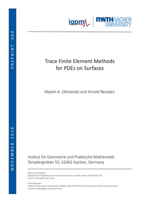 Pdf Trace Finite Element Methods For Pdes On Surfaces · Trace Finite