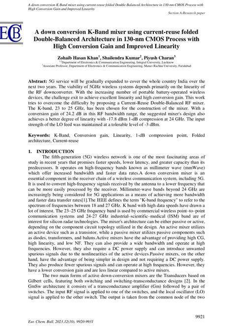 pdf a down conversion k band mixer using current reuse folded double