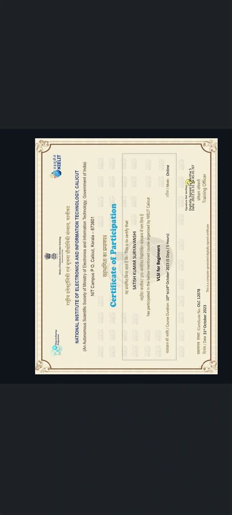 Satish E On Linkedin Nielit Certificate For Vlsi Course