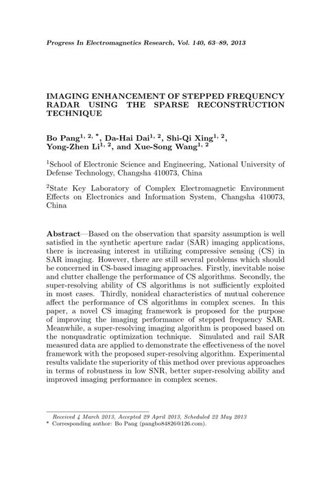 Pdf Imaging Enhancement Of Stepped Frequency Radar Using The Sparse