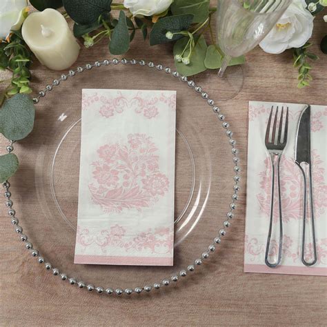 Damask Paper Dinner Napkins 8x4 Pink Efavormart