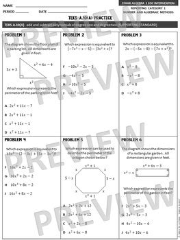 Algebra 1 STAAR TEKS A 10A Add And Subtract Polynomials By Algebra Accents