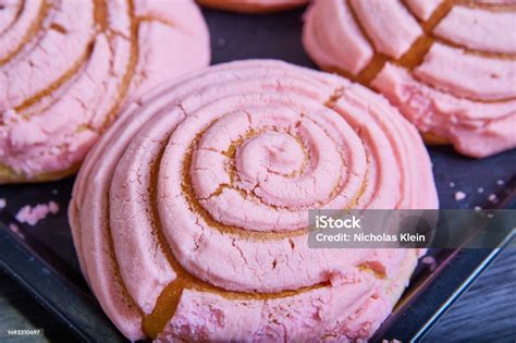 Single Pink Strawberry Pastry Baked Good Mexican Sweet Bread Conchas