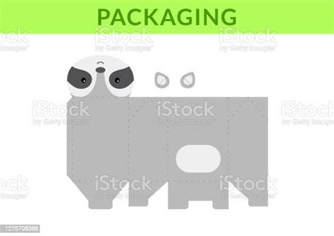 생일을 위한 Diy 파티 호의 상자 과자 사탕 작은 선물 빵집을 위한 귀여운 너구리가 있는 베이비 샤워 소매 상자 청사진 템플릿 인쇄 컷아웃 접기 접착제 벡터 스톡