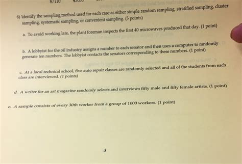 Solved Identify The Sampling Method Used For Each Case As Chegg