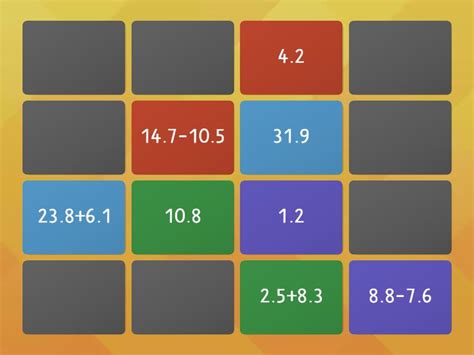 Adding And Subtracting Decimals Matching Pairs
