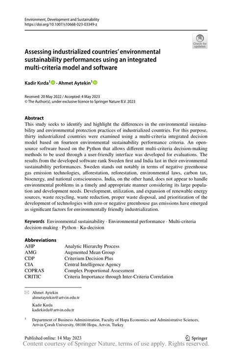 Assessing Industrialized Countries Environmental Sustainability