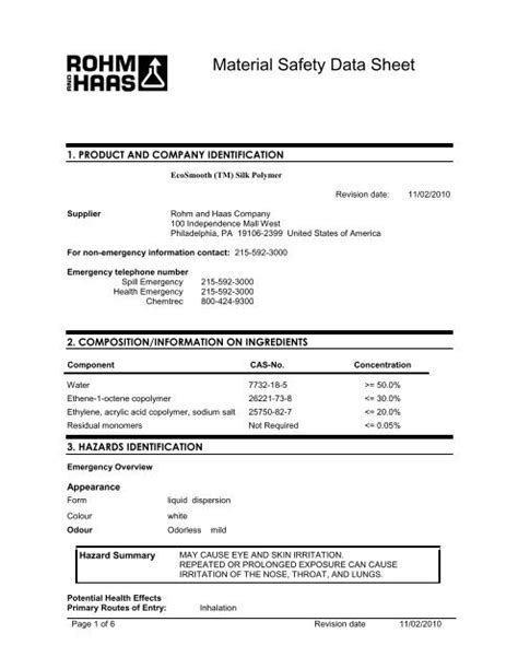Material Safety Data Sheet The Dow Chemical Company