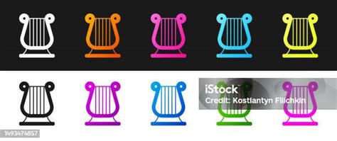 흑백 배경에 고립 된 고대 그리스 어 가사 아이콘을 설정합니다 클래식 악기 오헤스트라 현악 음향 요소 벡터 Classical Concert에 대한 스톡 벡터 아트 및 기타