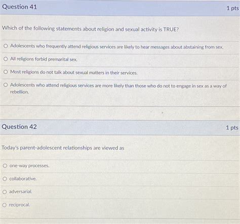Question 41 1pts Which Of The Following Statements About Religion And