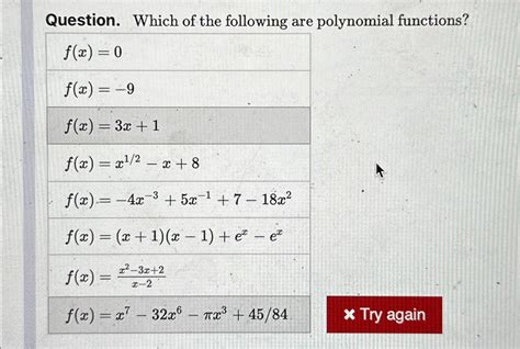 Solved Question Which Of The Following Are Polynomial