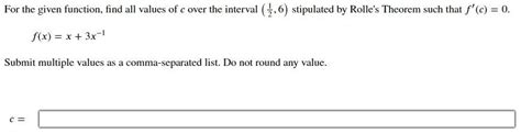 solved for the given function find all values of c over the