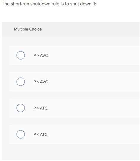 Solved The Short Run Shutdown Rule Is To Shut Down