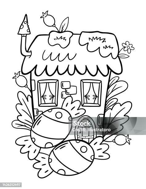 만화 사탕 집이있는 아이들을위한 색칠 공부 페이지 색칠을 위한 어린이 그림을 윤곽을 그립니다 0명에 대한 스톡 벡터 아트 및 기타 이미지 Istock