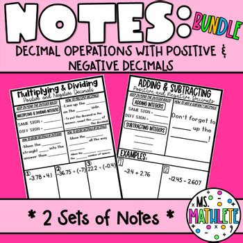 NOTES Add Subtract Multiply Divide Positive Negative Decimals