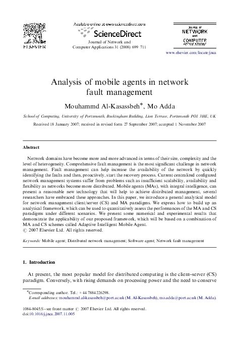 Pdf Analysis Of Mobile Agents In Network Fault Management