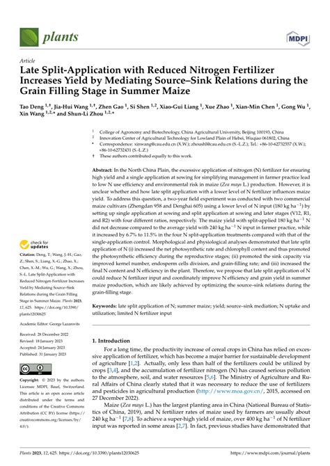 (PDF) Late Split-Application with Reduced Nitrogen Fertilizer Increases Yield by Mediating ...