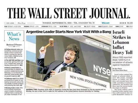 El Wall Street Journal puso en su portada la visita de Javier Milei a Nueva York - Impacto Castex