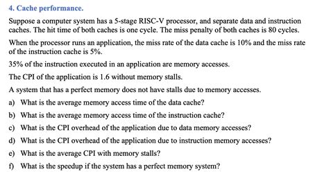Solved 4 Cache Performance Suppose A Computer System Has A Chegg Com