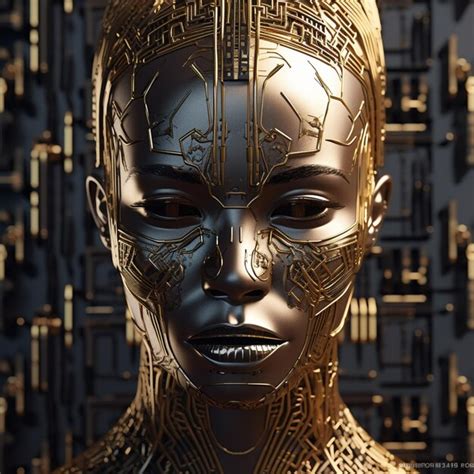 Premium Ai Image Female Robot Gold Cybernetic Neural Network Image Ai