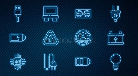 Set Line Light Bulb With Concept Of Idea Car Battery Electrical Outlet High Voltage Battery