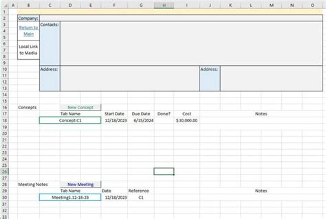 using excel to create a nesting hierarchy of notes concepts with tabs