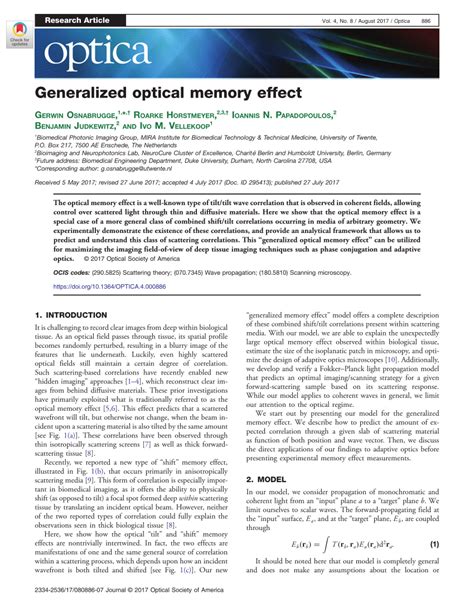 Pdf Generalized Optical Memory Effect