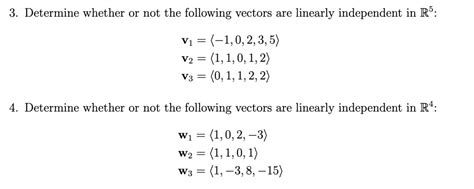 solved 3 determine whether or not the following vectors are linearly