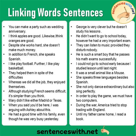 Linking Words Sentences In English 100 Linking Words Examples Sentences SentencesWith Net