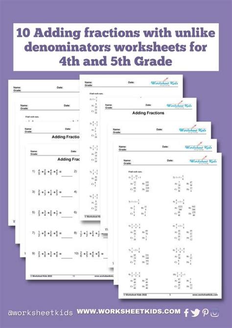 adding fractions with unlike denominators worksheets