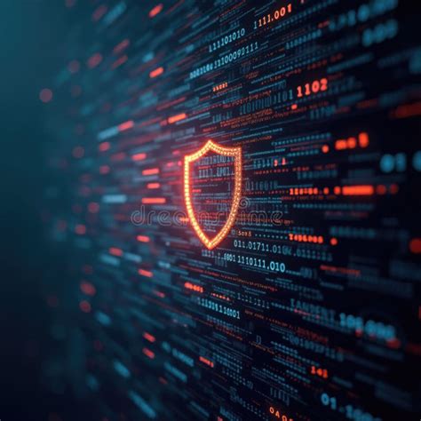 Digital Representation Of Cybersecurity With A Glowing Shield Icon Amidst Data Streams In A