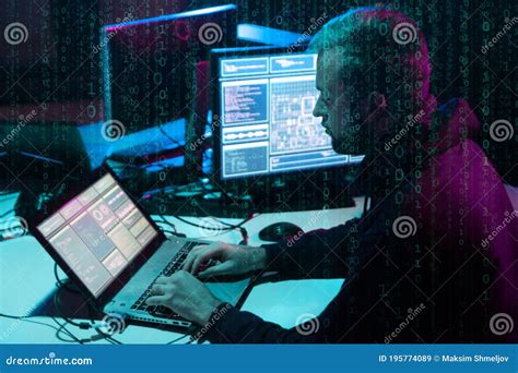 hacker is breaking server using computers cybercrime concept stock