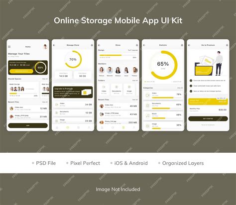 premium psd online storage mobile app ui kit