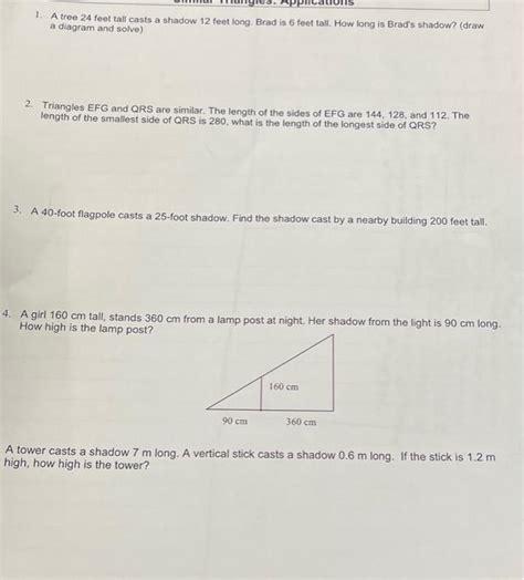 Solved A Tree Feet Tall Casts A Shadow Feet Long Chegg Com