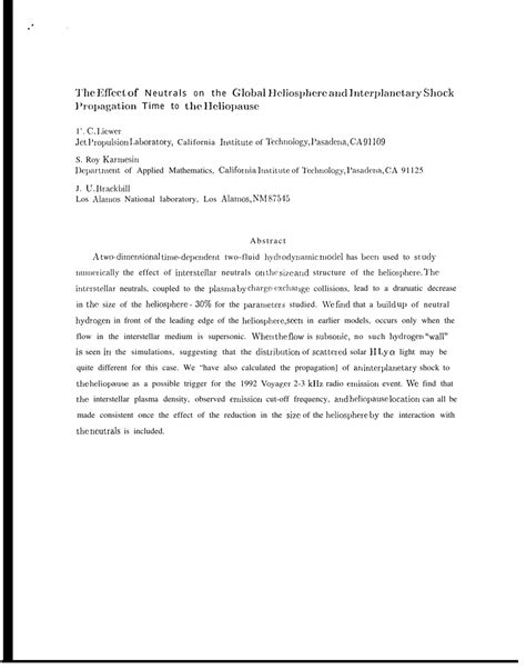 Pdf The Effect Of Neutrals On The Global Heliosphere And Interplanetary Shock Propagation Time