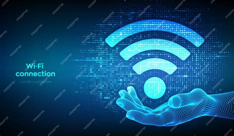 Значок сети wi-fi знак wi-fi с двоичным кодом в руке символ сигнала ...
