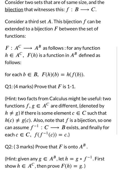 Consider Two Sets That Are Of Same Size And The