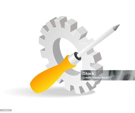 기어와 스크루 드라이버의 아이소 메트릭 평면 3d 그림 개념 0명에 대한 스톡 벡터 아트 및 기타 이미지 0명 개념
