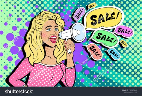 Sexy Young Woman Open Mouth Megaphone Stock Vector Royalty Free