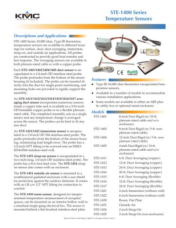 KMC Controls STE 1400 Series Temperature Sensors Data Sheet Manualzz