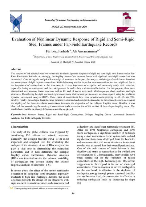 Pdf Evaluation Of Nonlinear Dynamic Response Of Rigid And Semi Rigid Steel Frames Under Far