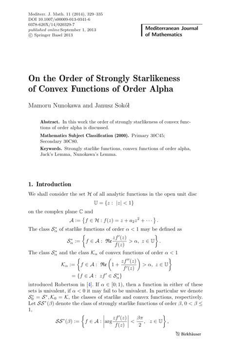 Pdf On The Order Of Strongly Starlikeness Of Convex Functions Of Order Alpha