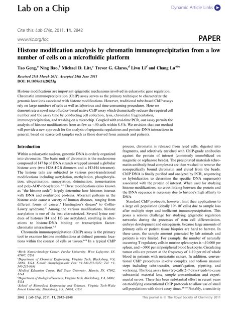Pdf Histone Modification Analysis By Chromatin Immunoprecipitation