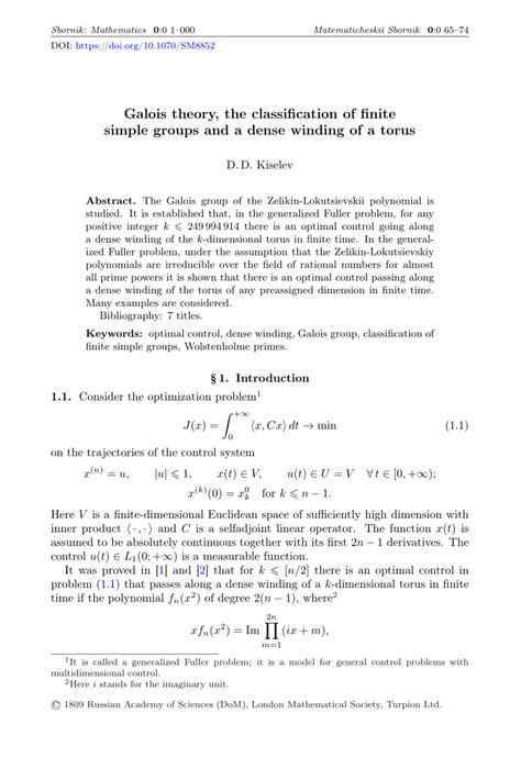 Pdf Galois Theory Classification Of Finite Simple Groups And The