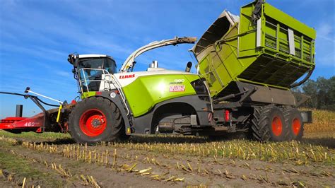 Maize Harvest Claas 980 Field Shuttle New Holland T7270 Blue Power