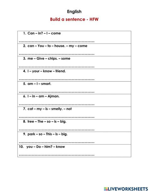 Build Sentences Worksheet Sentence Construction Sentences Worksheets
