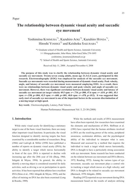 Pdf The Relationship Between Dynamic Visual Acuity And Saccadic Eye Movement
